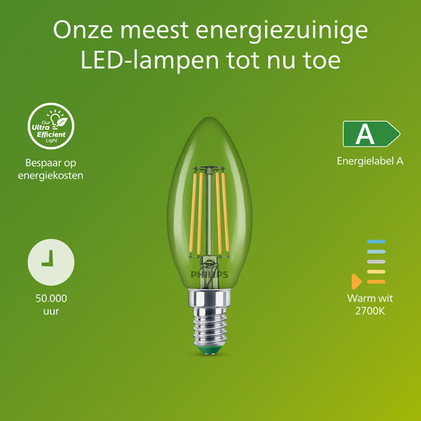 Philips LED lamp E14 | Kaars B35 | Ultra Efficient | Filament | 2700K | 2.3W (40W) 3 stuks ...